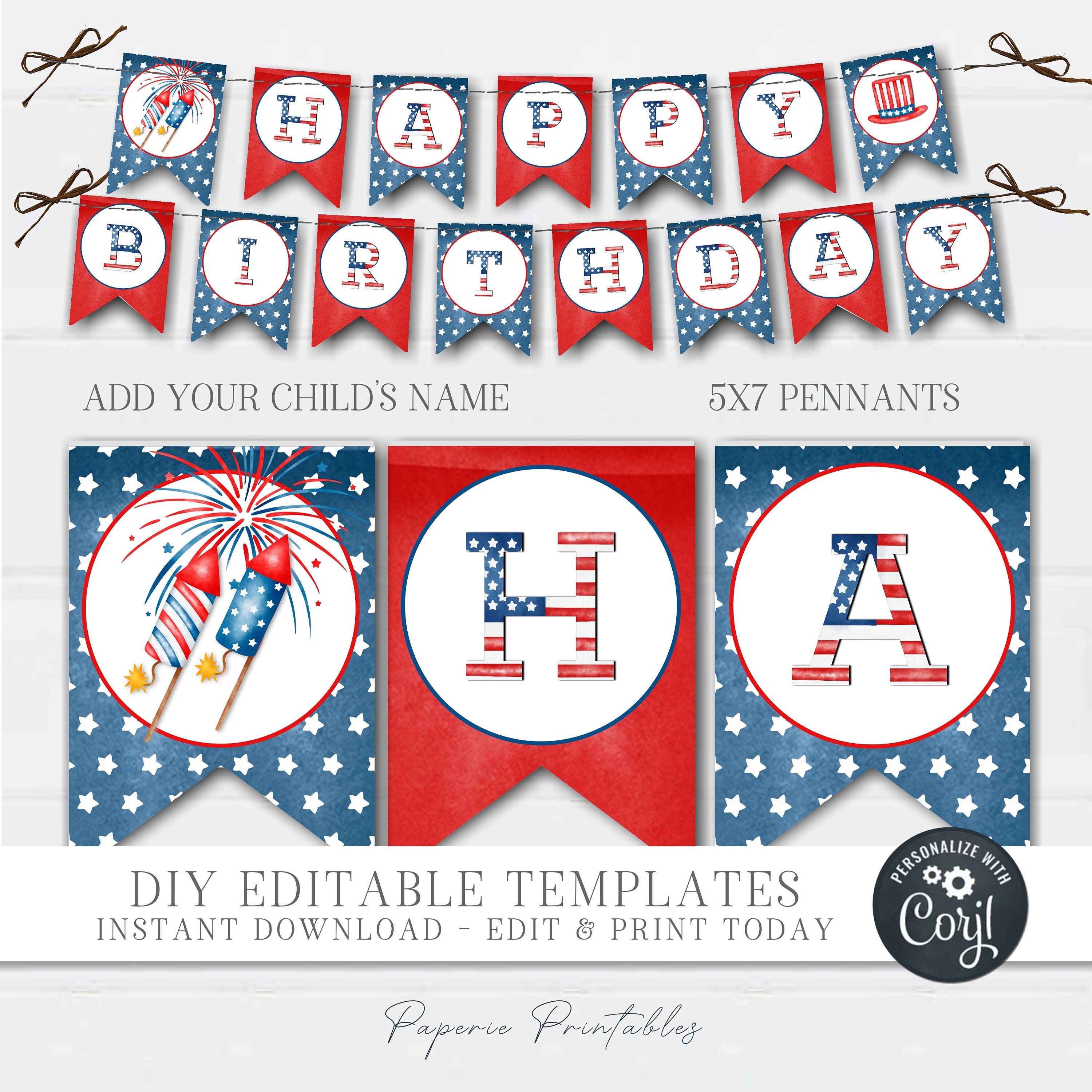 EDITABLE 4th of July Happy Birthday Banner 4th of July - Etsy