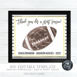 Editable Football Coach Gift Printable: Team Appreciation (digital ...