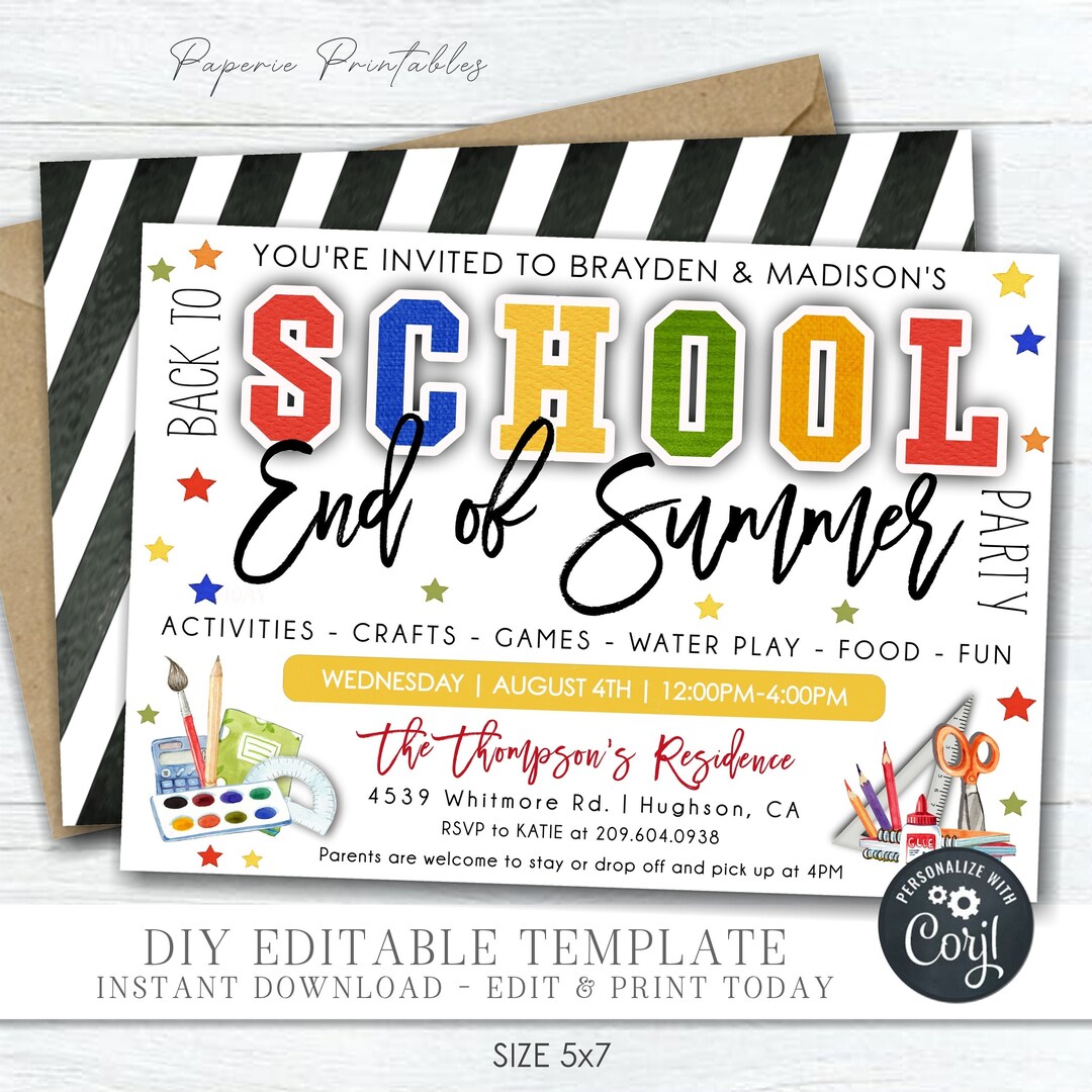 EDITABLE End of Summer Back to School Party Invitation - End of Summer ...
