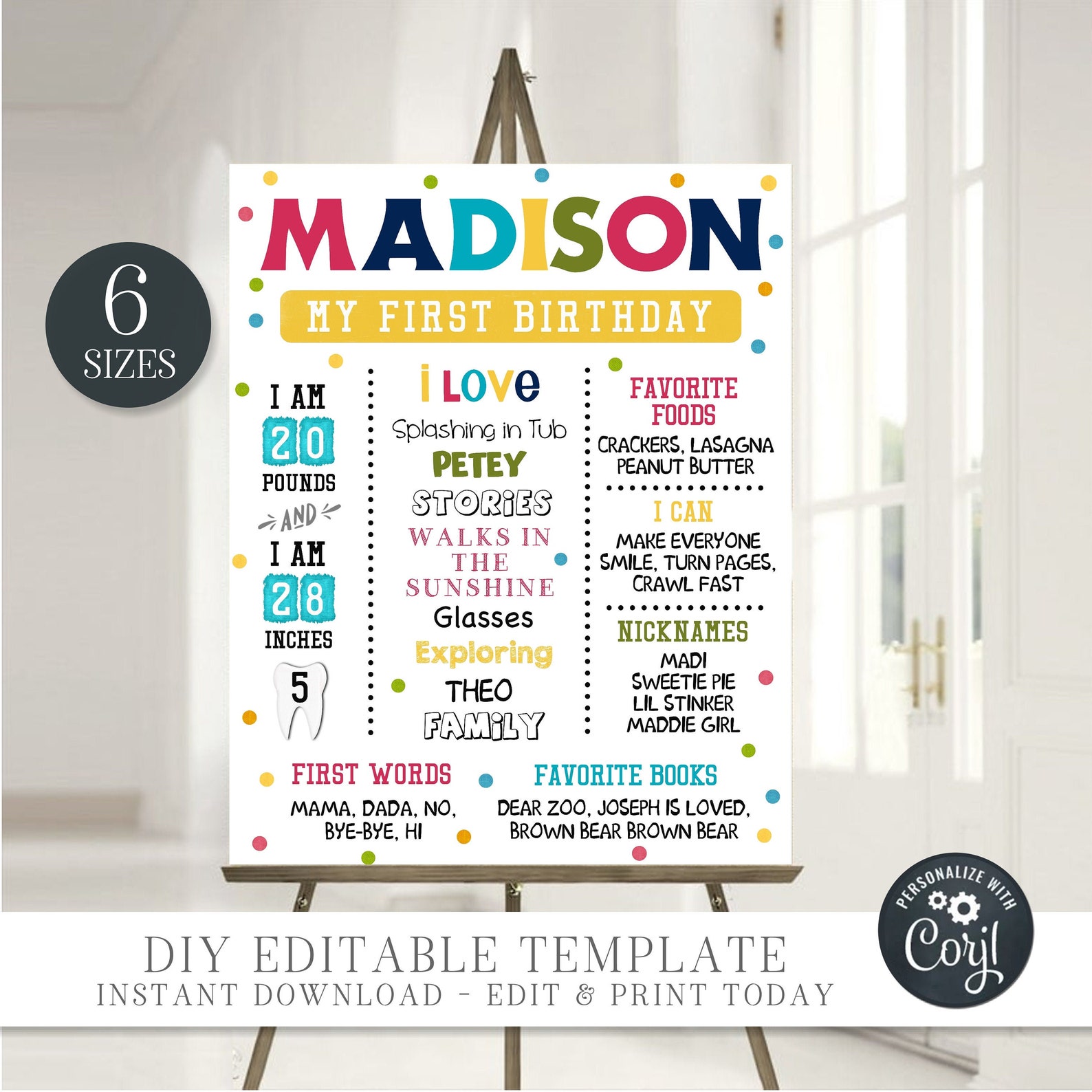 EDITABLE Birthday Milestone Poster Primary Color Birthday - Etsy
