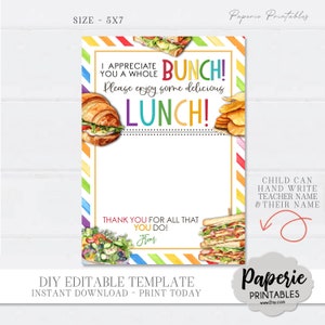 Teacher Appreciation Lunch Gift Card Holder: Editable DIY Printable ...
