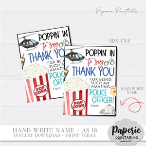 EDITABLE Popcorn Police Tags, Police Appreciation Tags, Popcorn Police ...