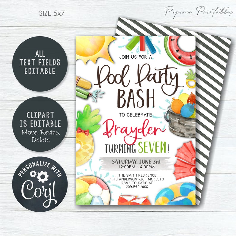 EDITABLE Boy Pool Party Birthday Invitation Pool Party - Etsy