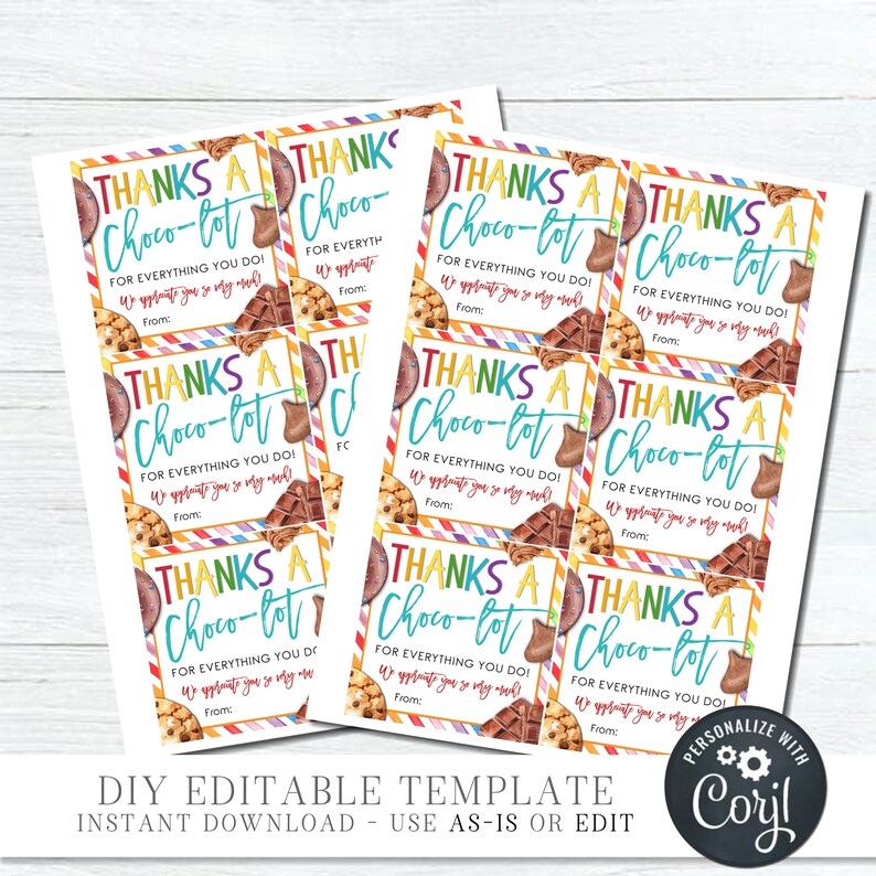 Editable Chocolate Teacher Appreciation Gift Tag (DIY Corjl Template) # ...