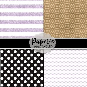 Light Purple, Gold Glitter & Black Pattern Digital Paper - 12x12 ...