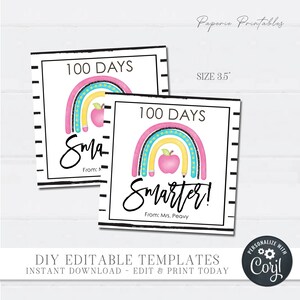 100 Days Smarter Gift Tag: Editable School Gift Card (digital Download ...