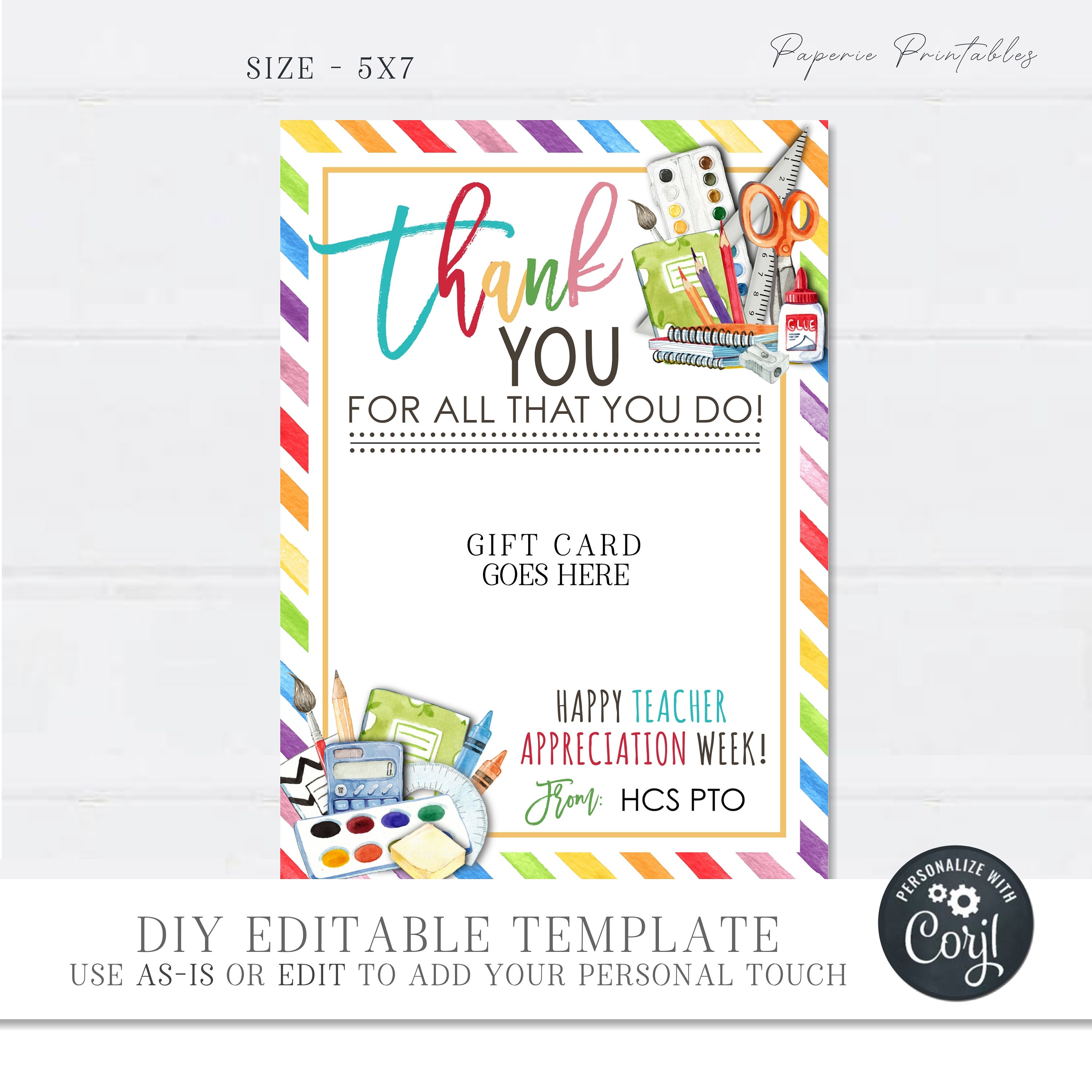 EDITABLE Teacher Appreciation Gift Card Holder Thank You for - Etsy