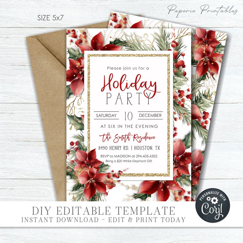 EDITABLE Christmas Party Invitation Holiday Party Invitation - Etsy