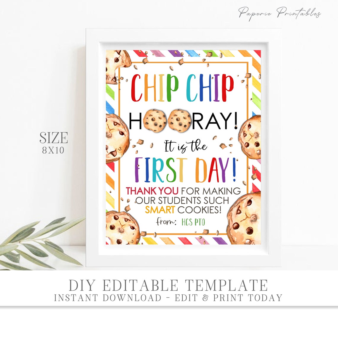 First Day of School Cookie Sign: Chip Chip Hooray (DIY Editable Corjl ...