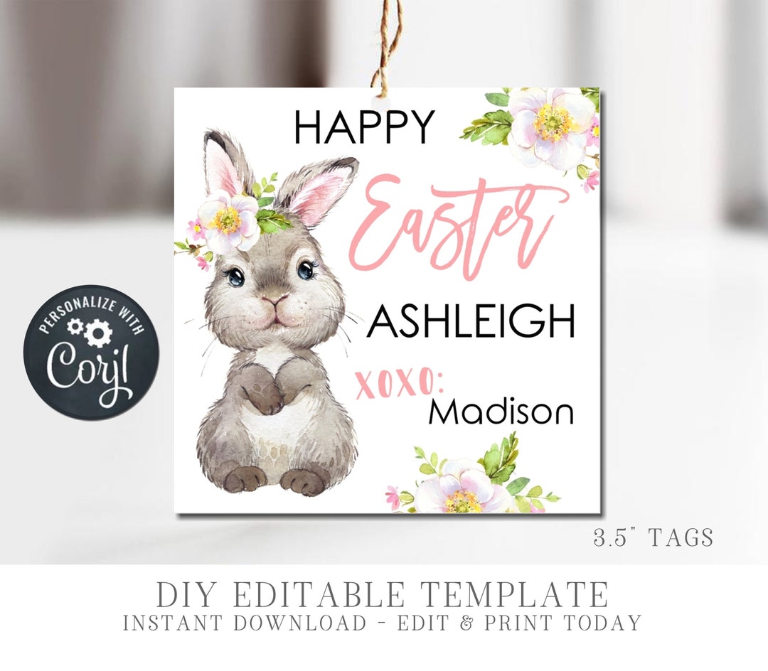Editable Easter Gift Tags: Bunny Design (digital Download) - Etsy