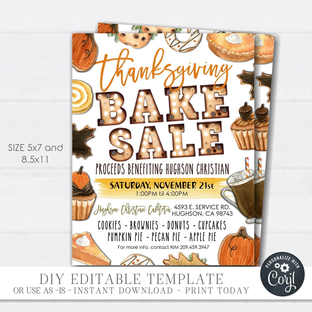 EDITABLE Thanksgiving Bake Sale Flyer, Fall School Bake Sale Flyer ...