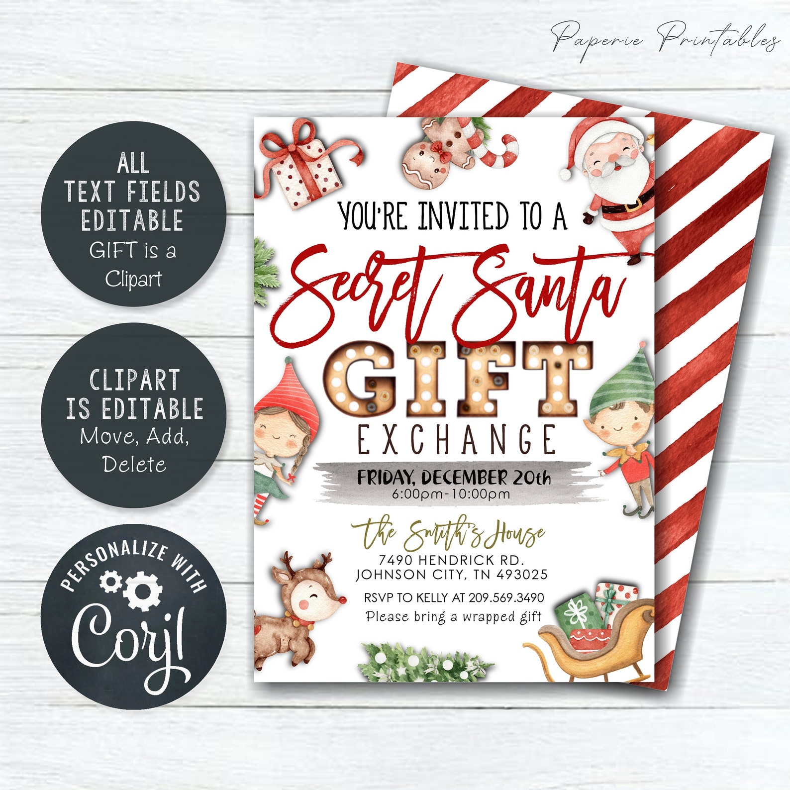 EDITABLE Secret Santa Christmas Party Invitation Secret | Etsy
