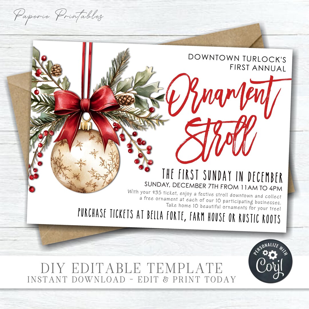 Ornament Stroll Flyer, Editable Christmas Ornament Event Flyer (5x7 and ...