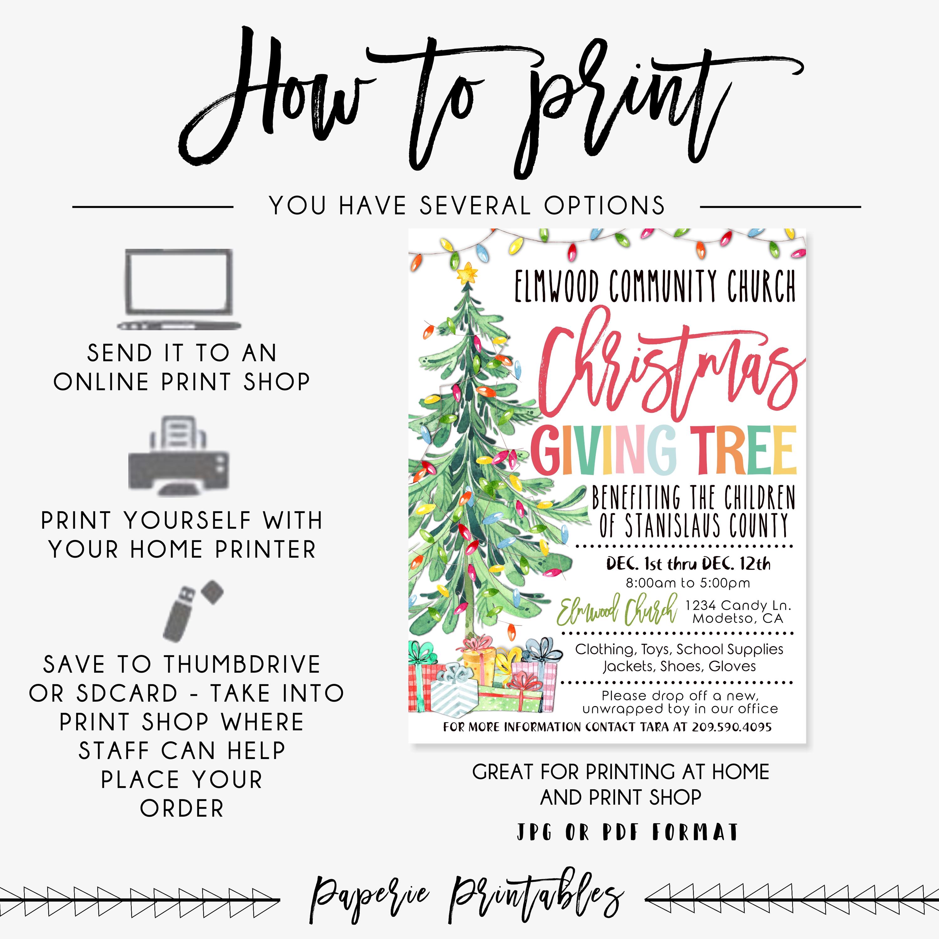 Editable Christmas Giving Tree Flyer: Church Fundraiser (DIY Corjl ...