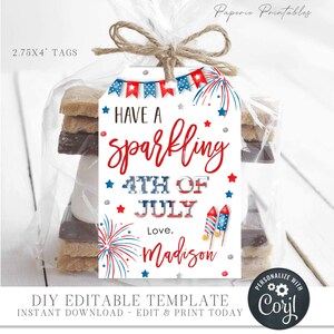 Editable 4th of July Party Favor Tags, 4th of July Tag, Patriotic Party ...