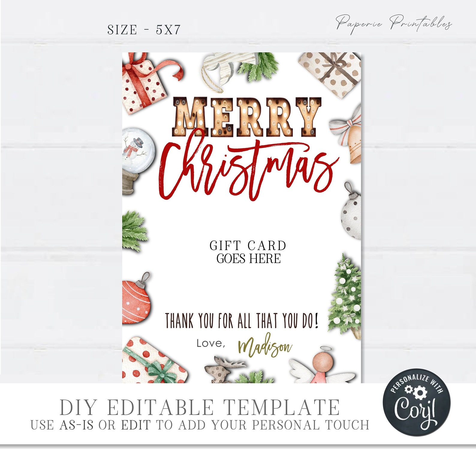 EDITABLE Christmas Gift Card Holder, Employee Appreciation Christmas ...