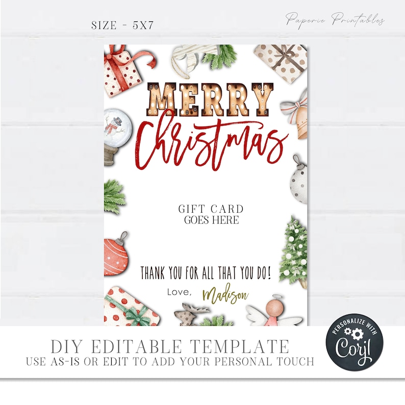 EDITABLE Christmas Gift Card Holder Employee Appreciation - Etsy