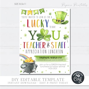 EDITABLE St. Patrick's Day Teacher Appreciation Flyer, St. Patrick's ...