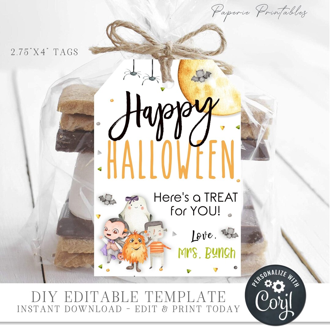 Editable Halloween Favor Tags: Printable Treat Bag Labels (corjl) - Etsy