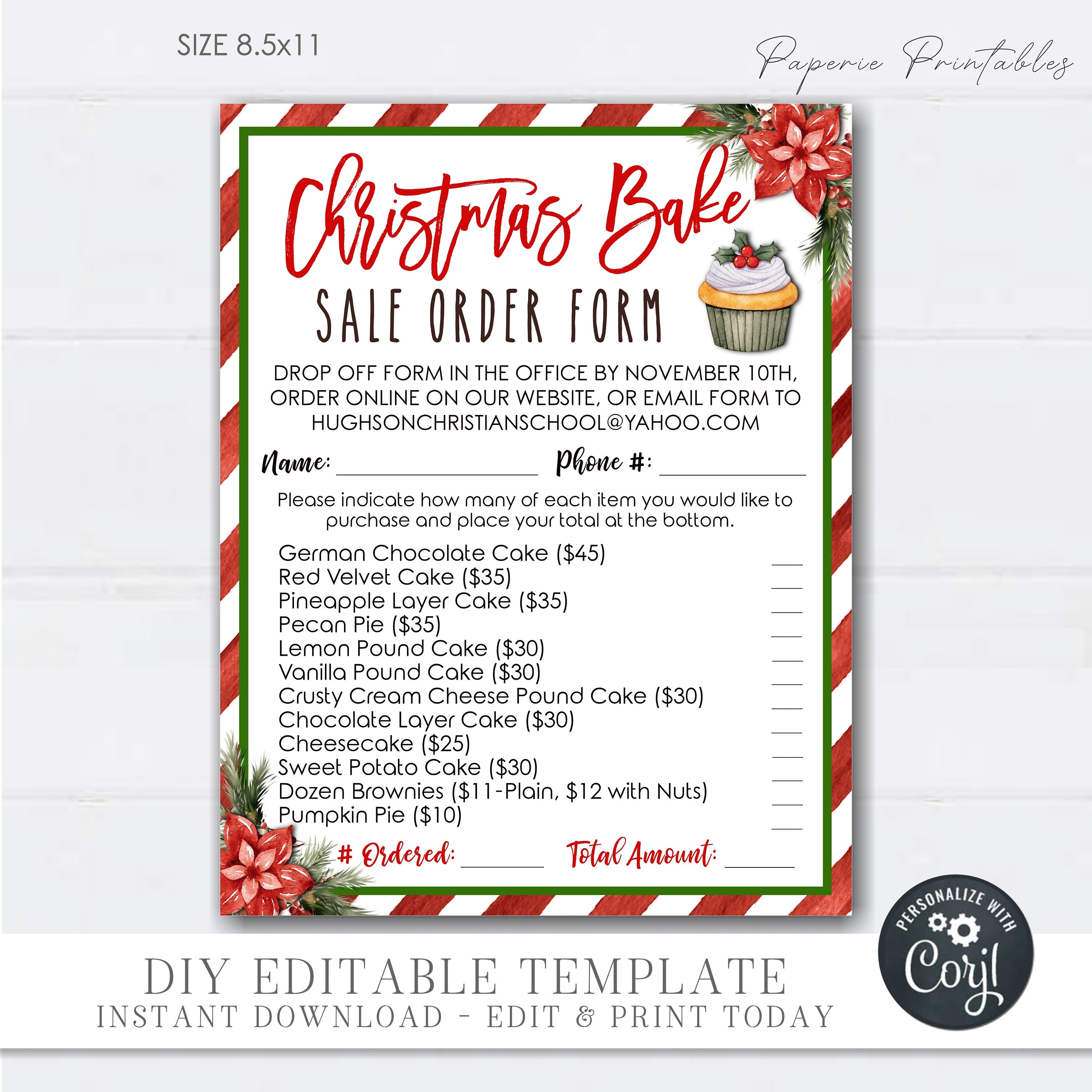 EDITABLE Christmas Bake Sale Order Form Christmas Pie Sale - Etsy