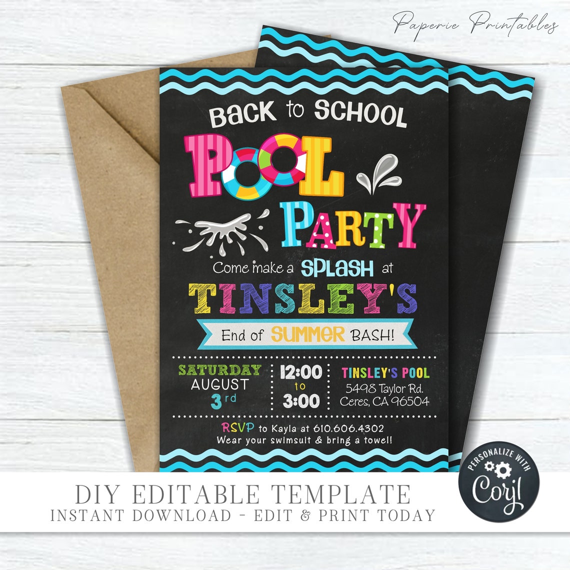EDITABLE Back to School Pool Party Invitation End of Summer - Etsy