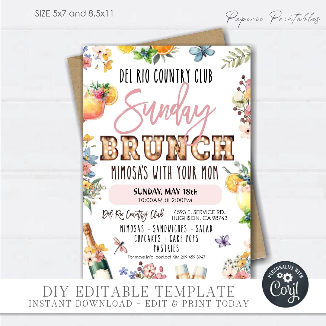 Editable Spring Brunch Flyer: Mimosa Theme (DIY Corjl Template) #FLYR48 ...