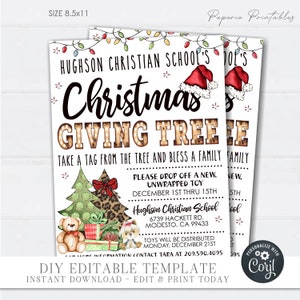 EDITABLE Giving Tree Flyer and Tags, Christmas Giving Tree Flyer ...