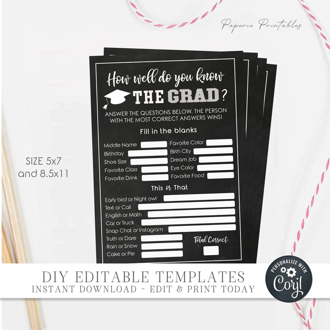 Editable Graduation Game: How Well Do You Know the Graduate (digital ...