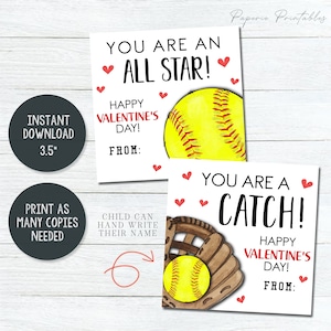 Softball Valentine's Day Cards for Kids: Printable School Valentines ...