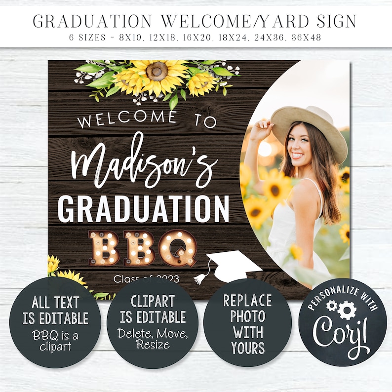 EDITABLE Sunflower Graduation Welcome Sign Sunflower - Etsy