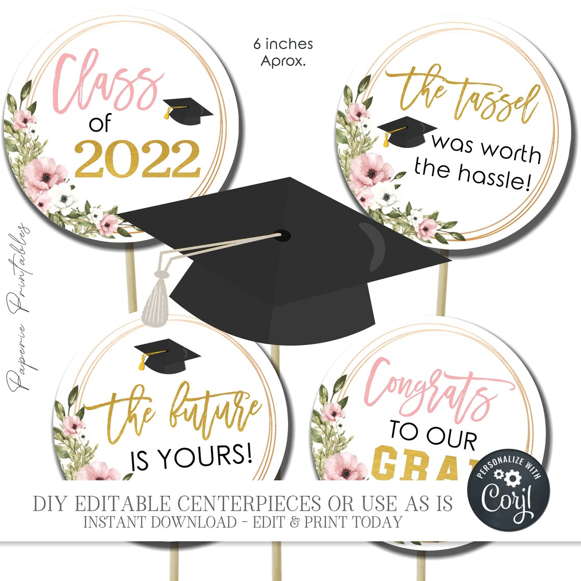 EDITABLE Female Graduation Decorations 2022 Class of 2022 | Etsy