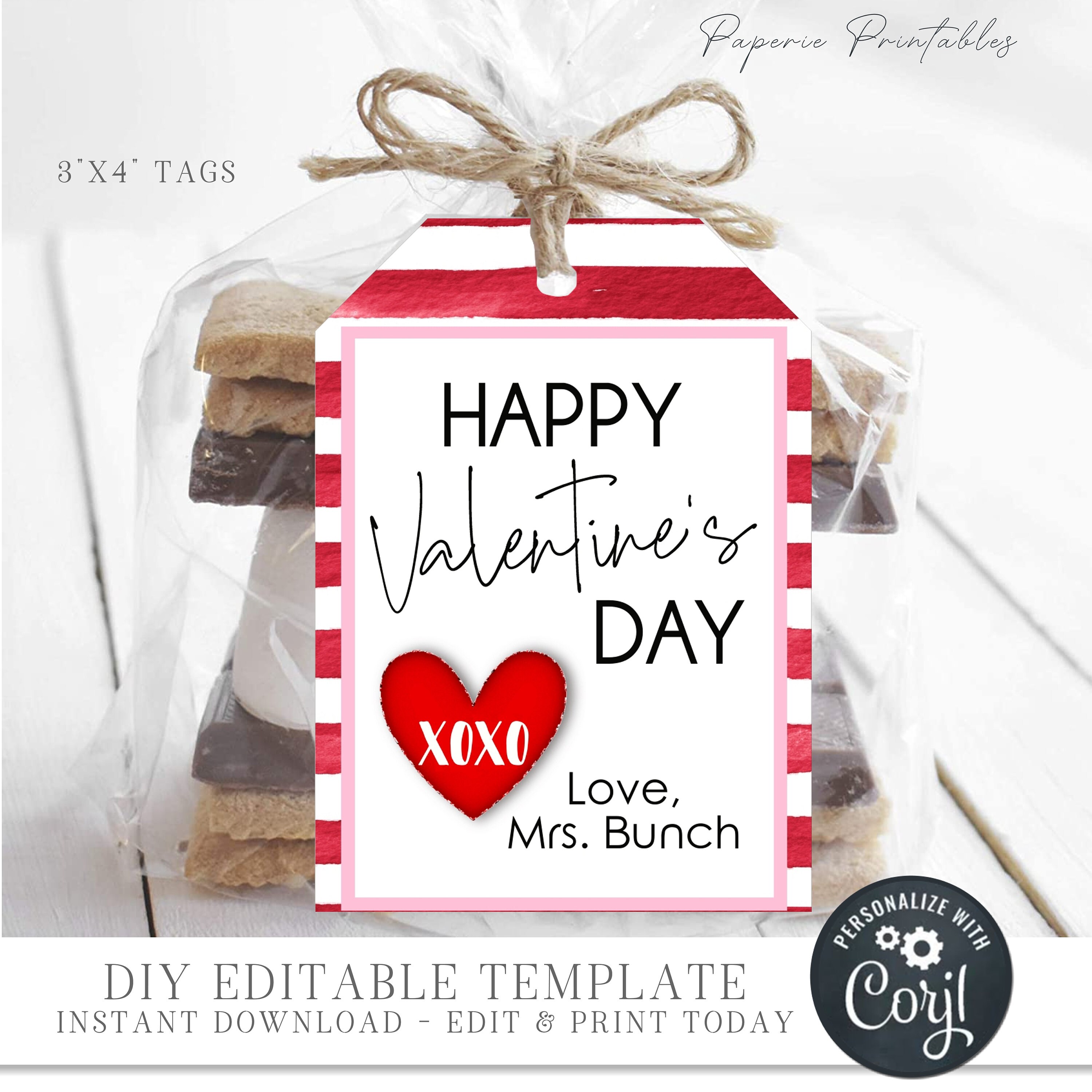 Editable Happy Valentine's Day Tag, Valentine's Day Gift Tag, Valentine ...
