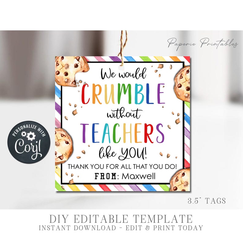 Editable Cookie Teacher Appreciation Gift Tag (digital Download) - Etsy