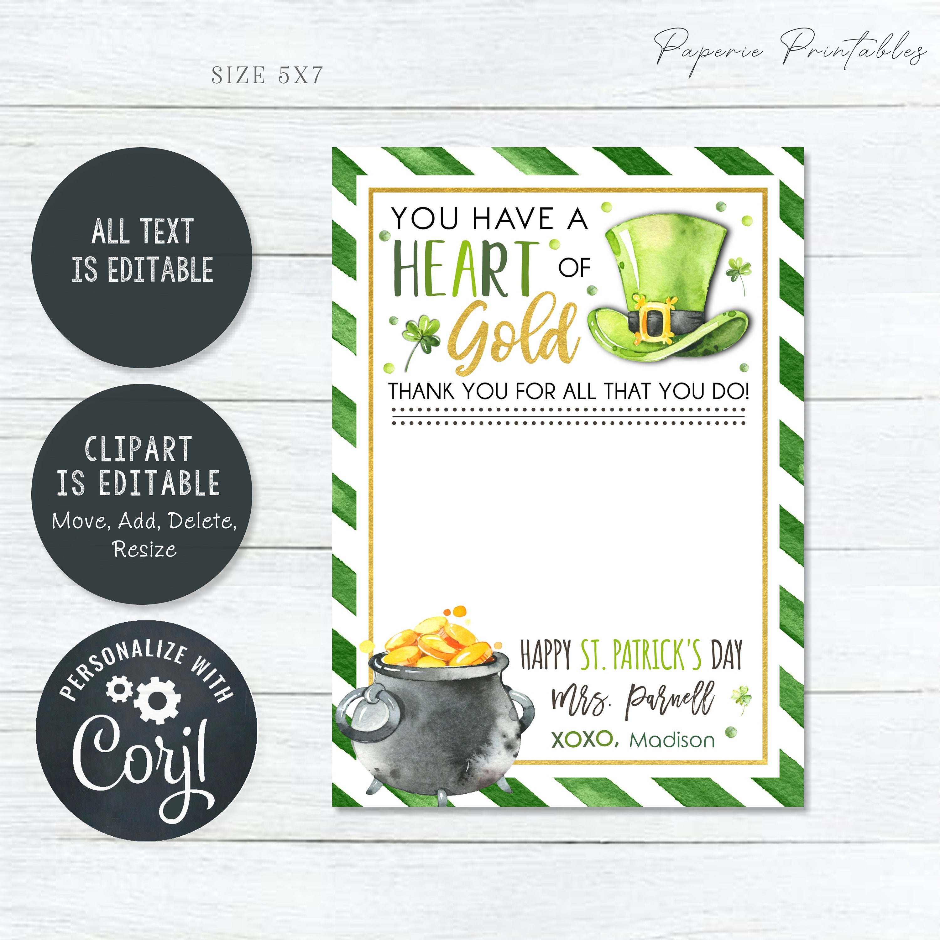 EDITABLE St. Patrick's Day Teacher Gift Card Holder - Etsy