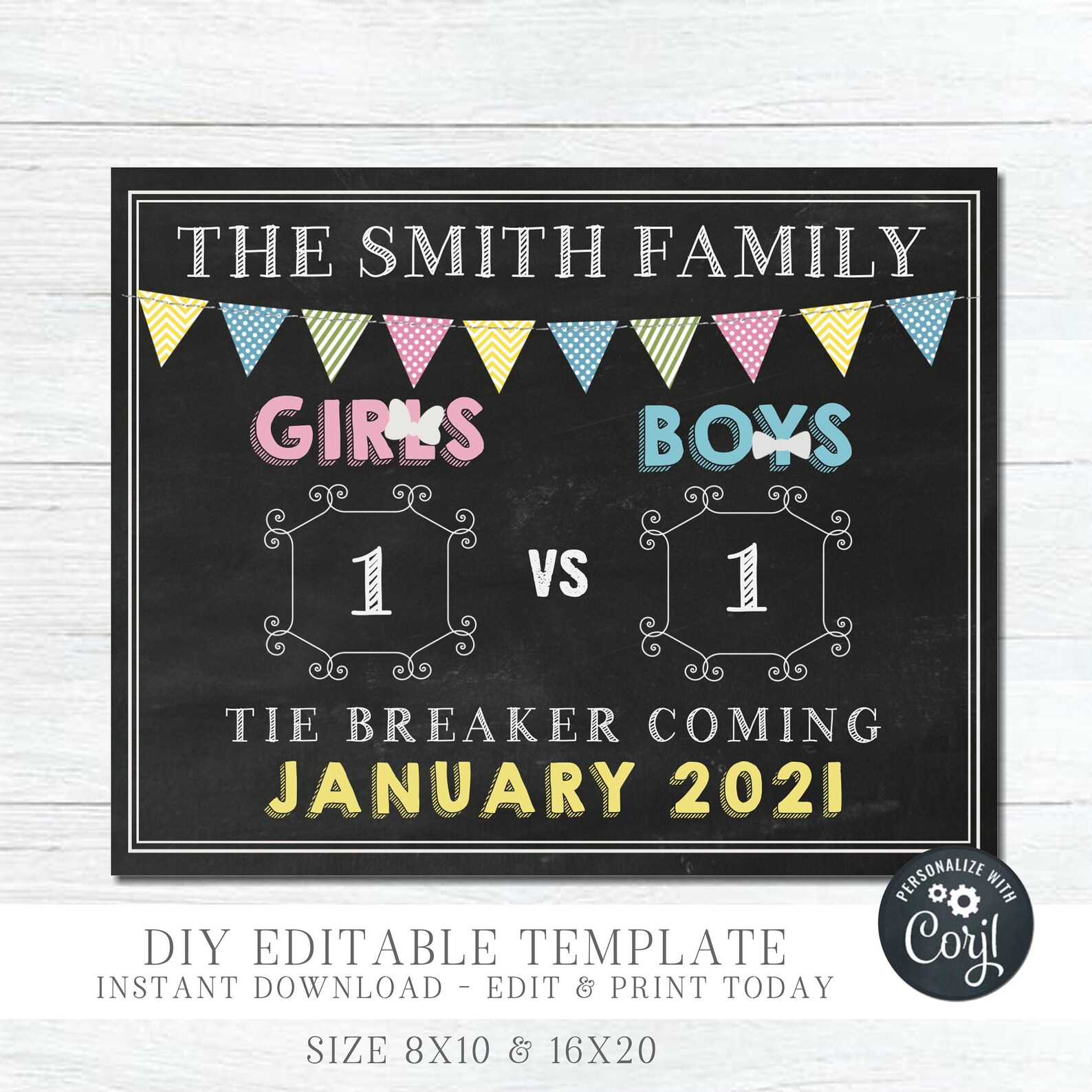 EDITABLE Tie Breaker Pregnancy Announcement Chalkboard 3rd - Etsy