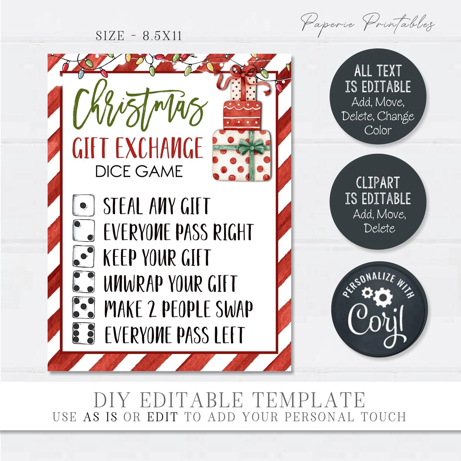 EDITABLE Christmas Gift Exchange Dice Game Card - Christmas Game ...