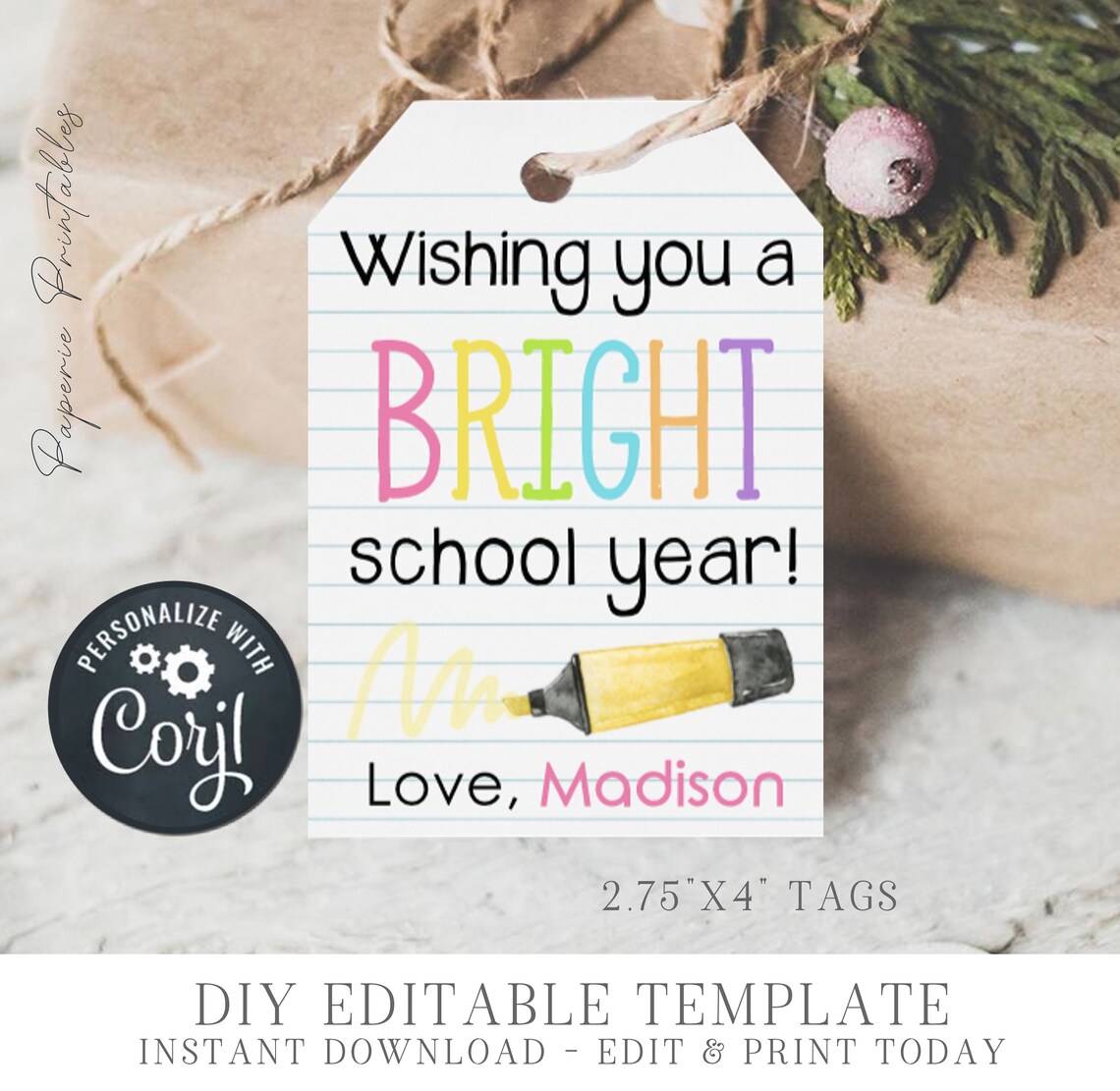 EDITABLE Bright School Year Teacher Gift Tag First day of | Etsy