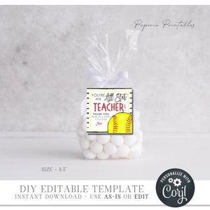 EDITABLE Teacher Appreciation Gift Tag, Softball Teacher Appreciation ...