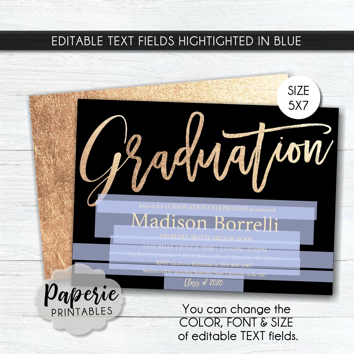 Graduation Party Invitation Template Rose Gold Graduation - Etsy
