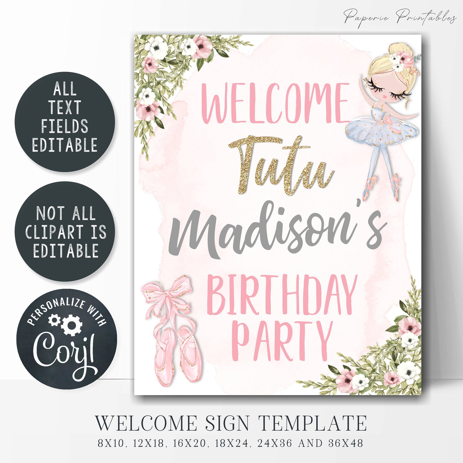 Editable Ballerina Party Welcome Sign Ballerina Birthday | Etsy