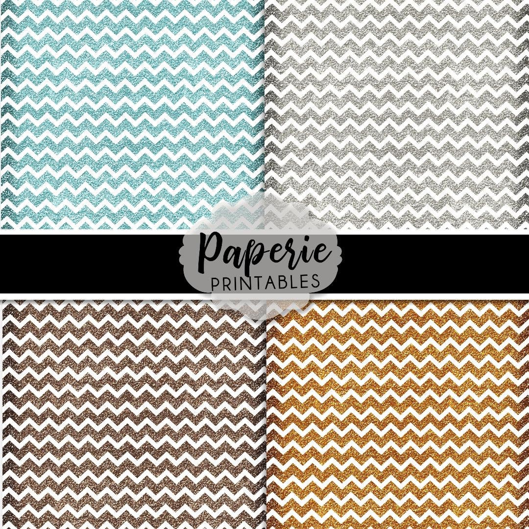 Chevron Glitter Digital Paper - 12x12 Digital Scrapbooking Paper - 20 ...