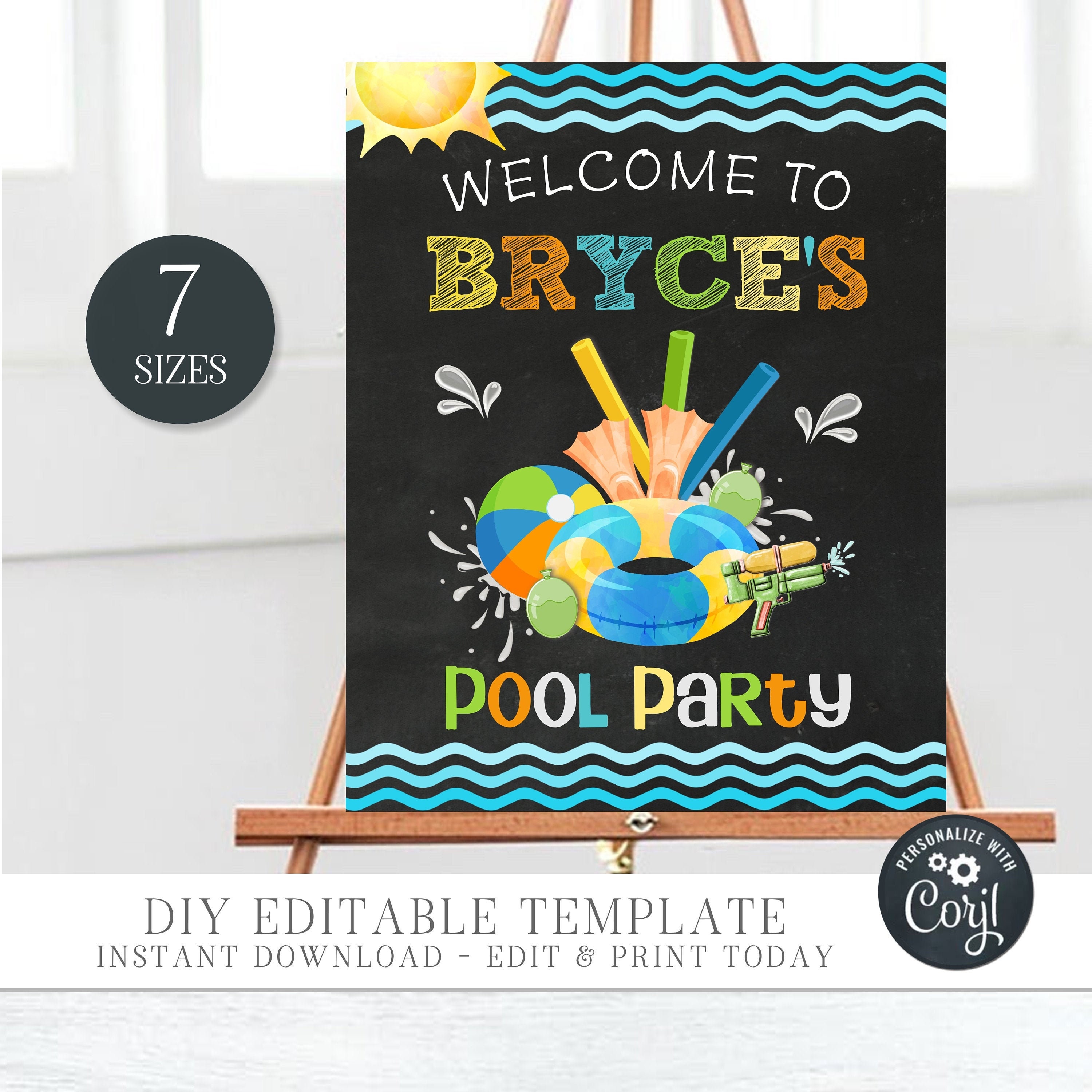 Editable Boy Pool Party Welcome Sign Pool Party Welcome Sign | Etsy