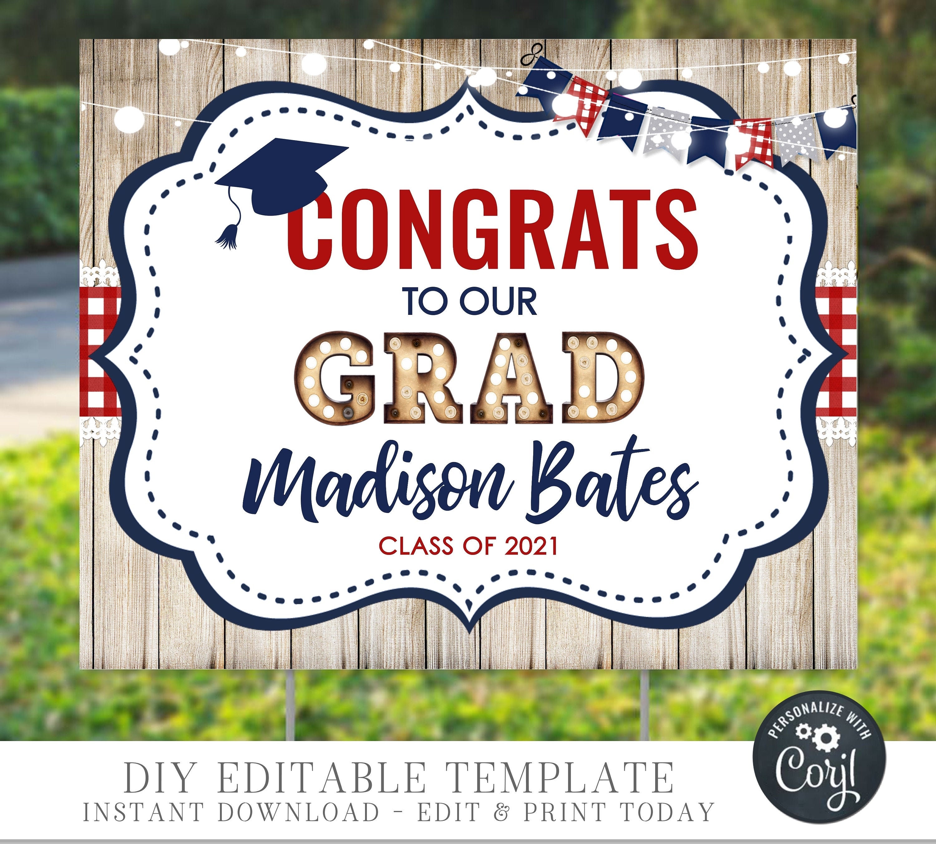 EDITABLE Graduation Yard Sign Class of 2021 Graduation Sign | Etsy