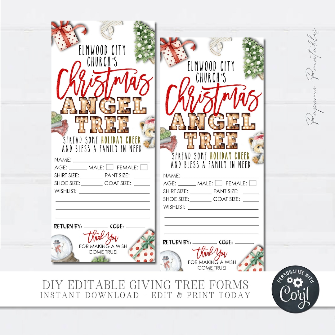 EDITABLE Angel Tree Gift Tags, Christmas Angel Tree Fundraiser Form ...