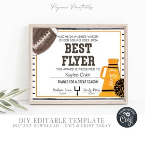 Editable Cheerleading Certificate, End of Season Award, Printable Cheer ...