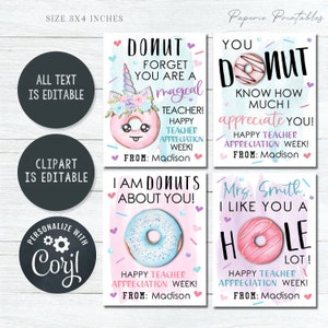 EDITABLE Donut Teacher Appreciation Gift Tag, Teacher Appreciation Card ...