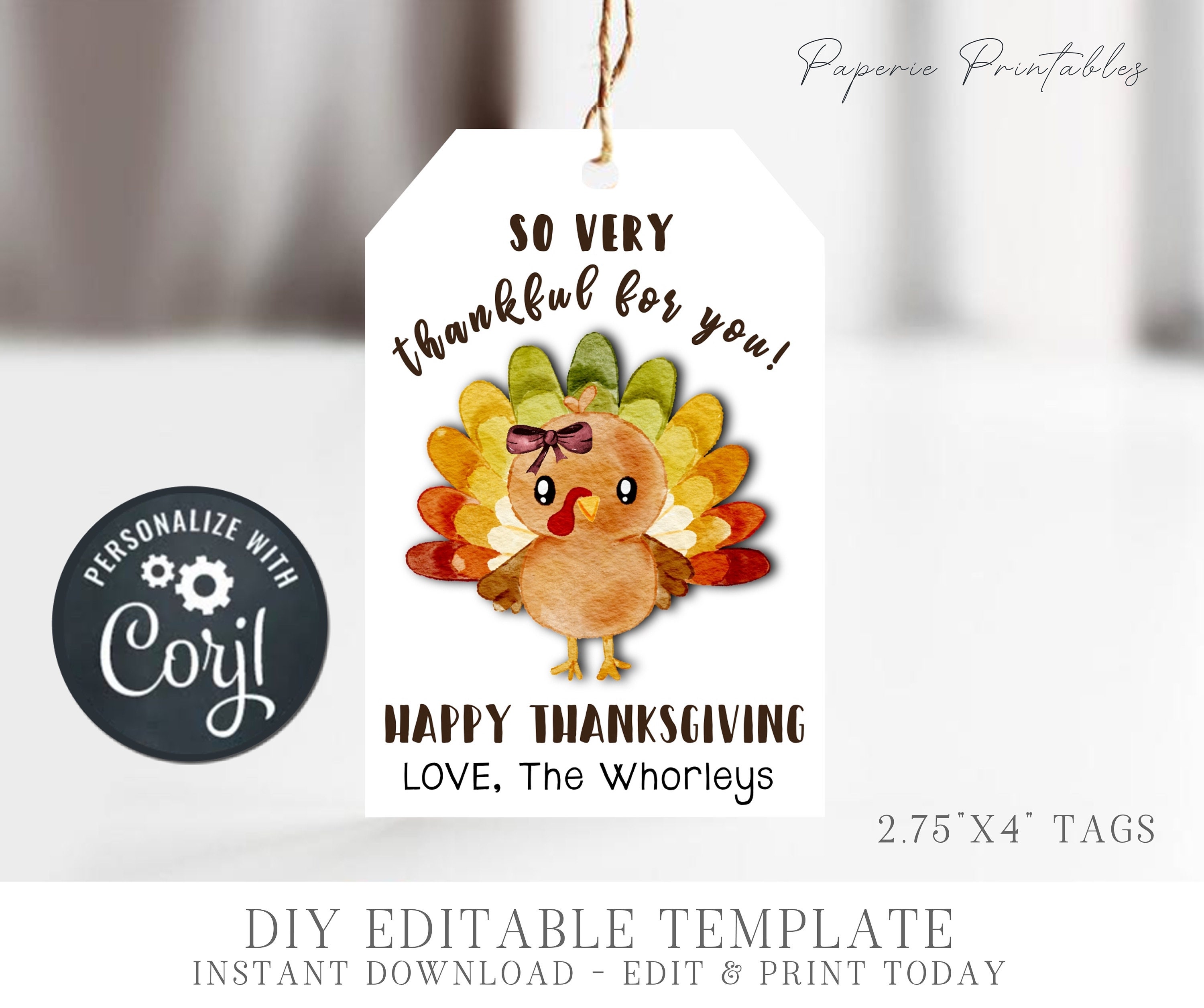 Editable Happy Thanksgiving Gift Tags Thankful for You Gift | Etsy