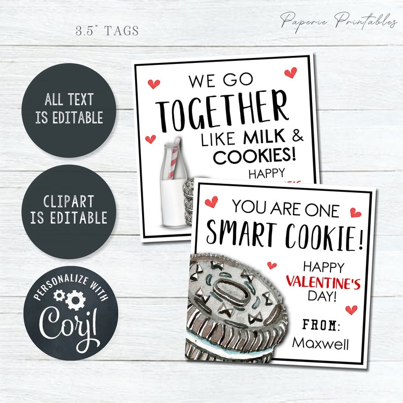 EDITABLE Cookie Valentine Cards Cookie Valentine Tags School - Etsy