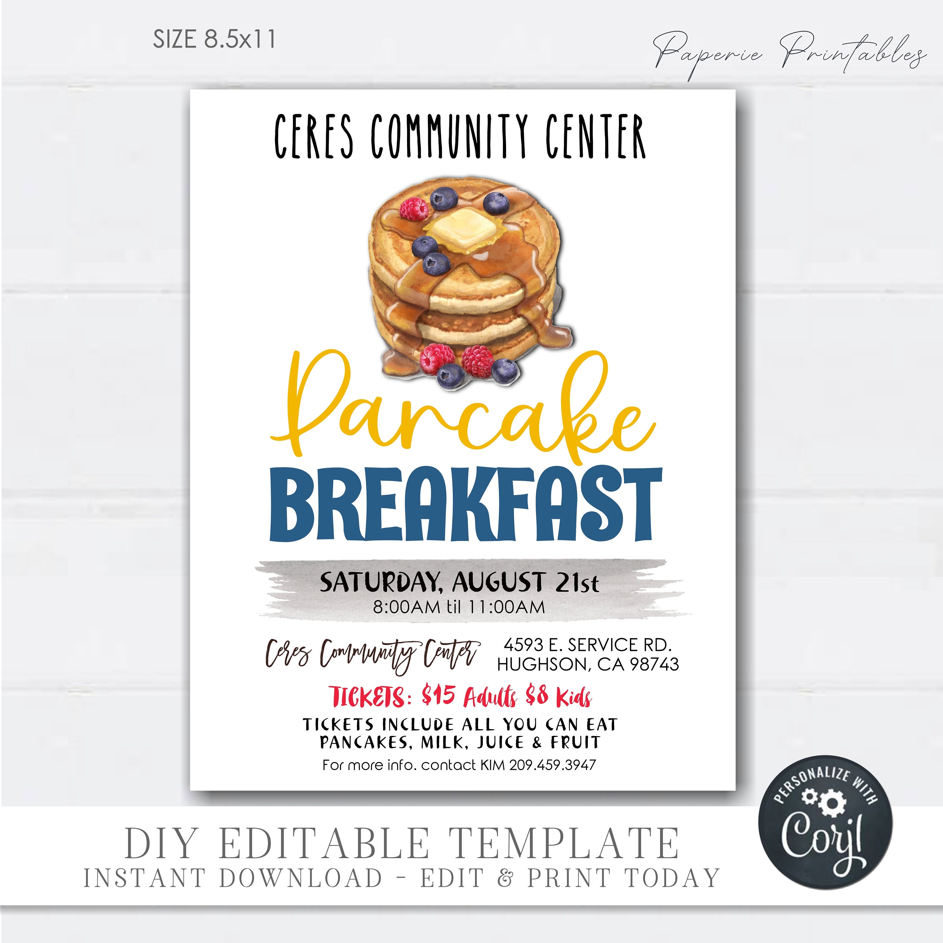EDITABLE Pancake Breakfast Fundraiser Pancake Breakfast Flyer - Etsy