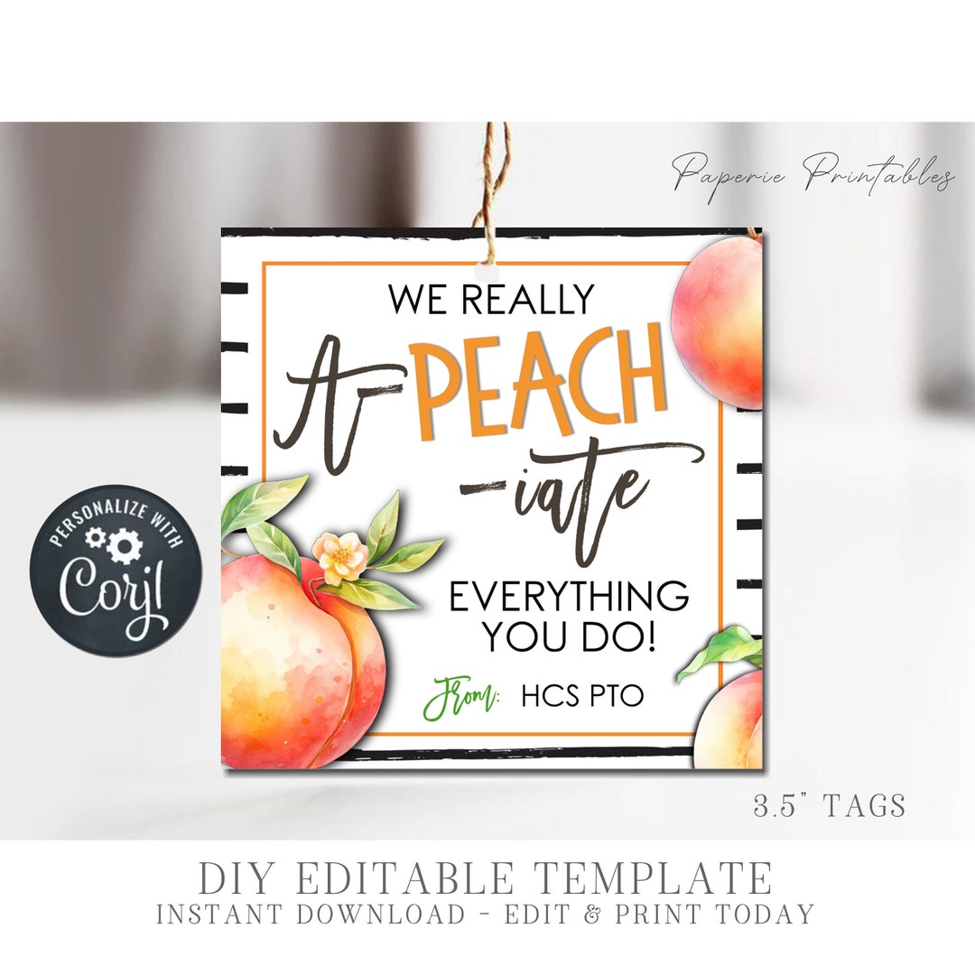 Peach Appreciation Gift Tag: Editable Thank You (DIY Corjl Template) # ...